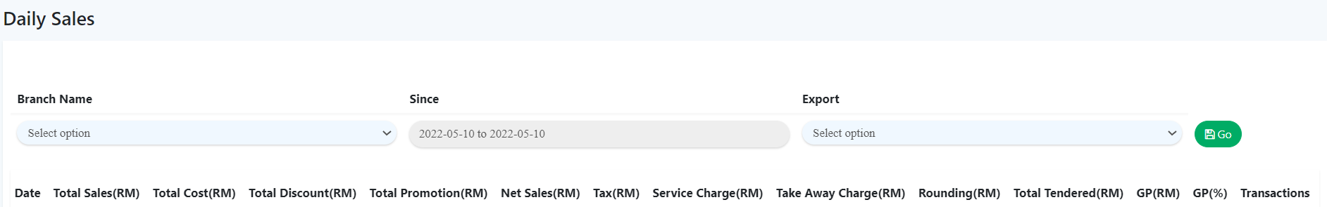 Daily Sales Report – Main Page – BIGPOS Support