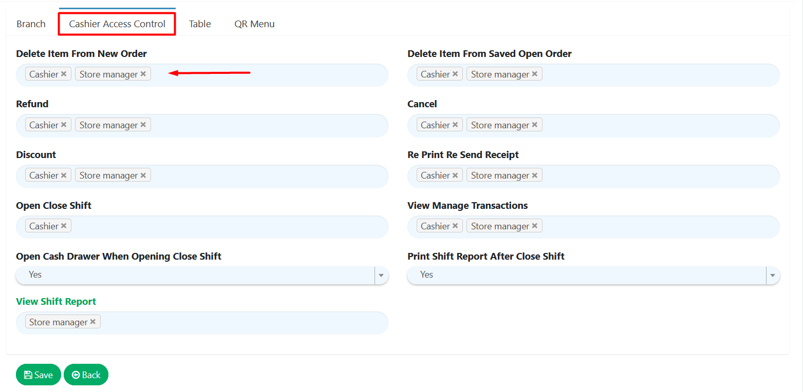 Employees – Access Control – BIGPOS Support