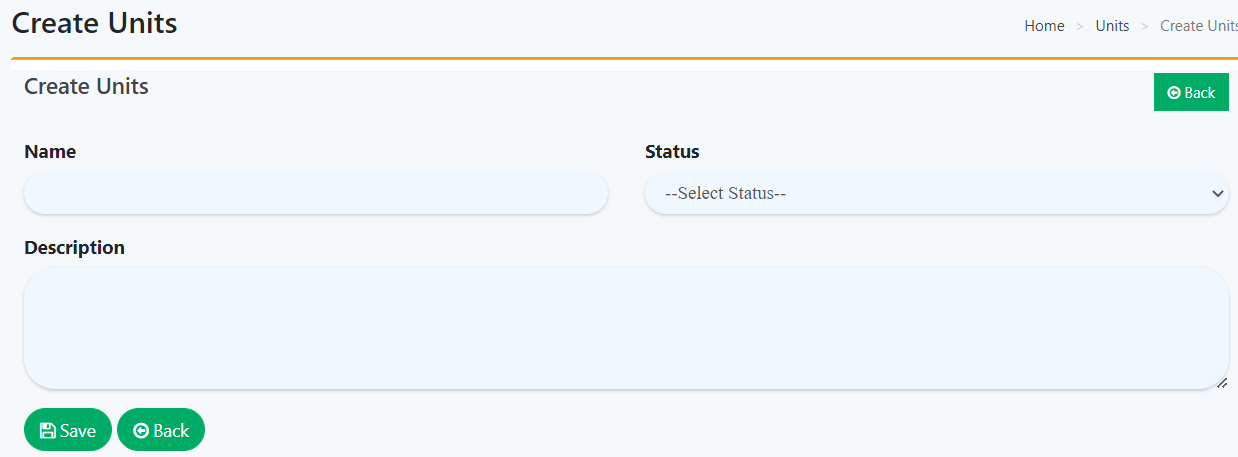 Units – Create Units Page – BIGPOS Support