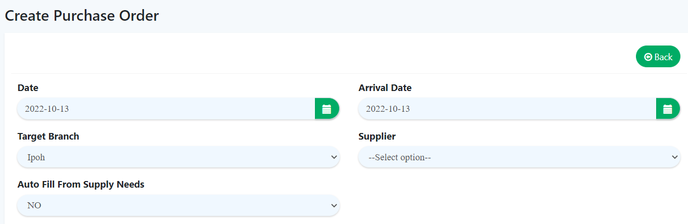 Purchase Order – Create Purchase Order – BIG POS Support