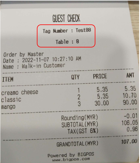 Settings – How to enable tag number in receipt? – BIGPOS Support