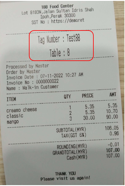 Settings – How to enable tag number in receipt? – BIGPOS Support