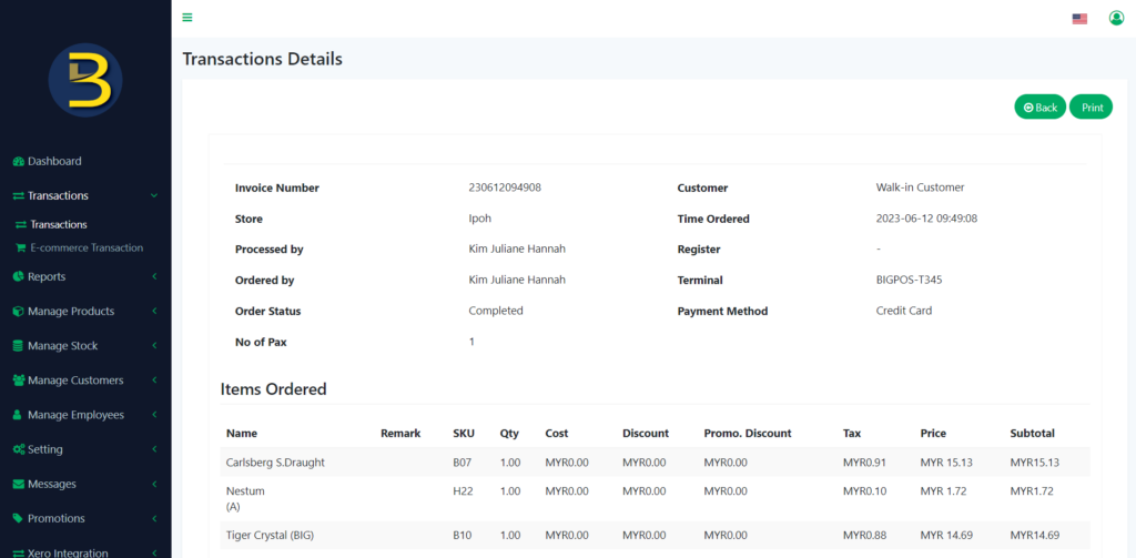 How to open the transaction history in web admin? – BIGPOS Support