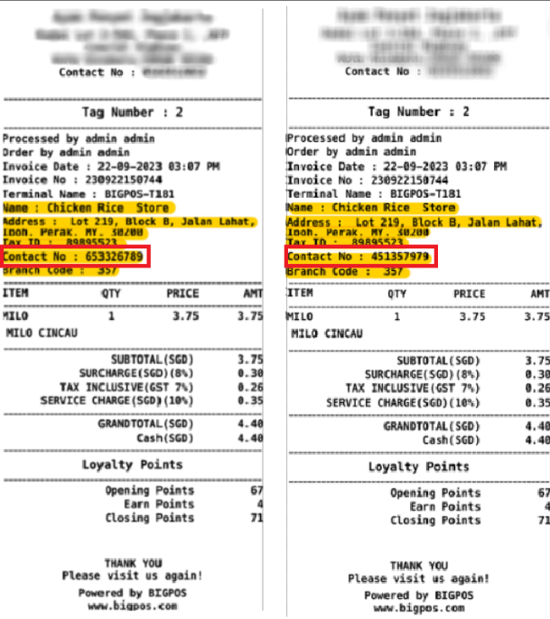 Invoice changes – BIGPOS Support